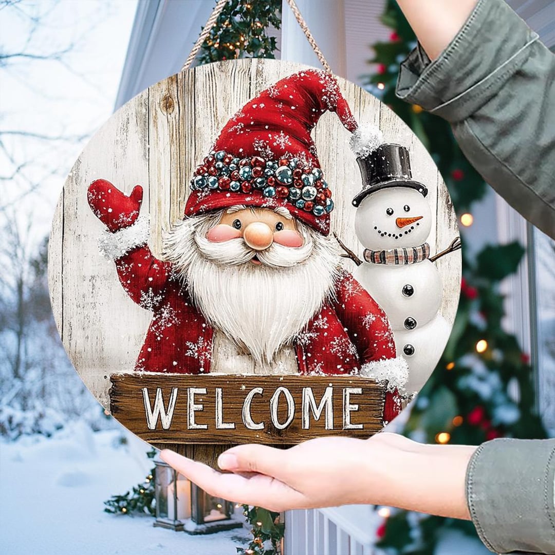 Santa Welcome Sign, Santa and Snowman Sign, Snowman Christmas Door ...
