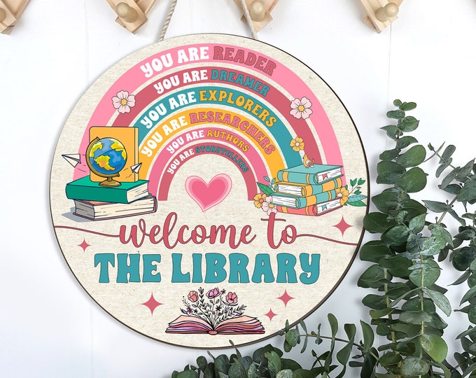 Welcome Library School Sign, Welcome to Our Library Door Sign,library ...
