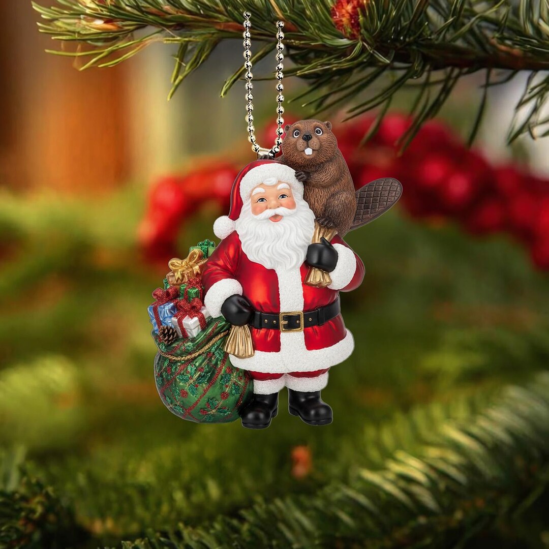 Beaver Ornament, Santa and Beaver Ornament, 2D Flat Beaver Ornament ...