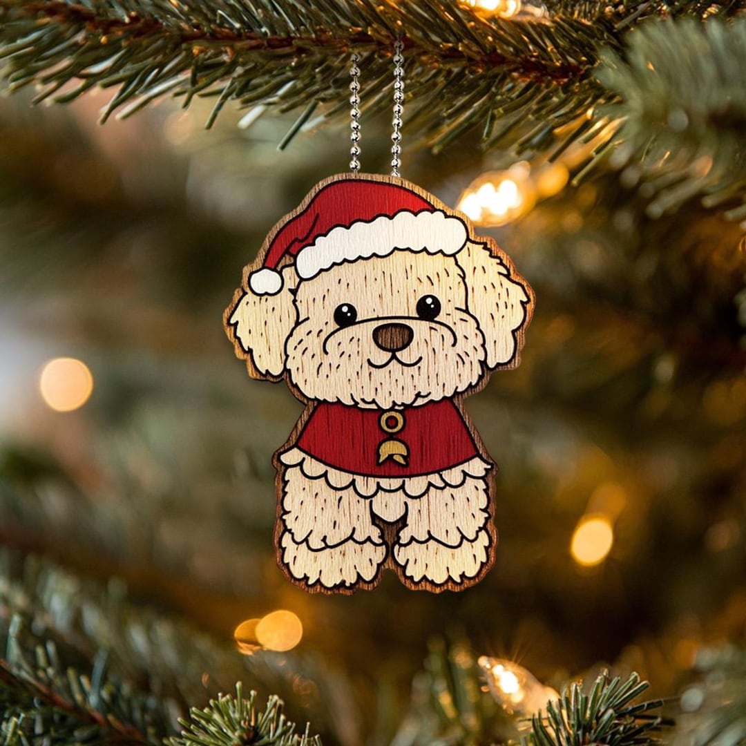 2D Flat Acrylic Maltipoo Ornament, Dog Christmas Ornament, Dog Ornament ...