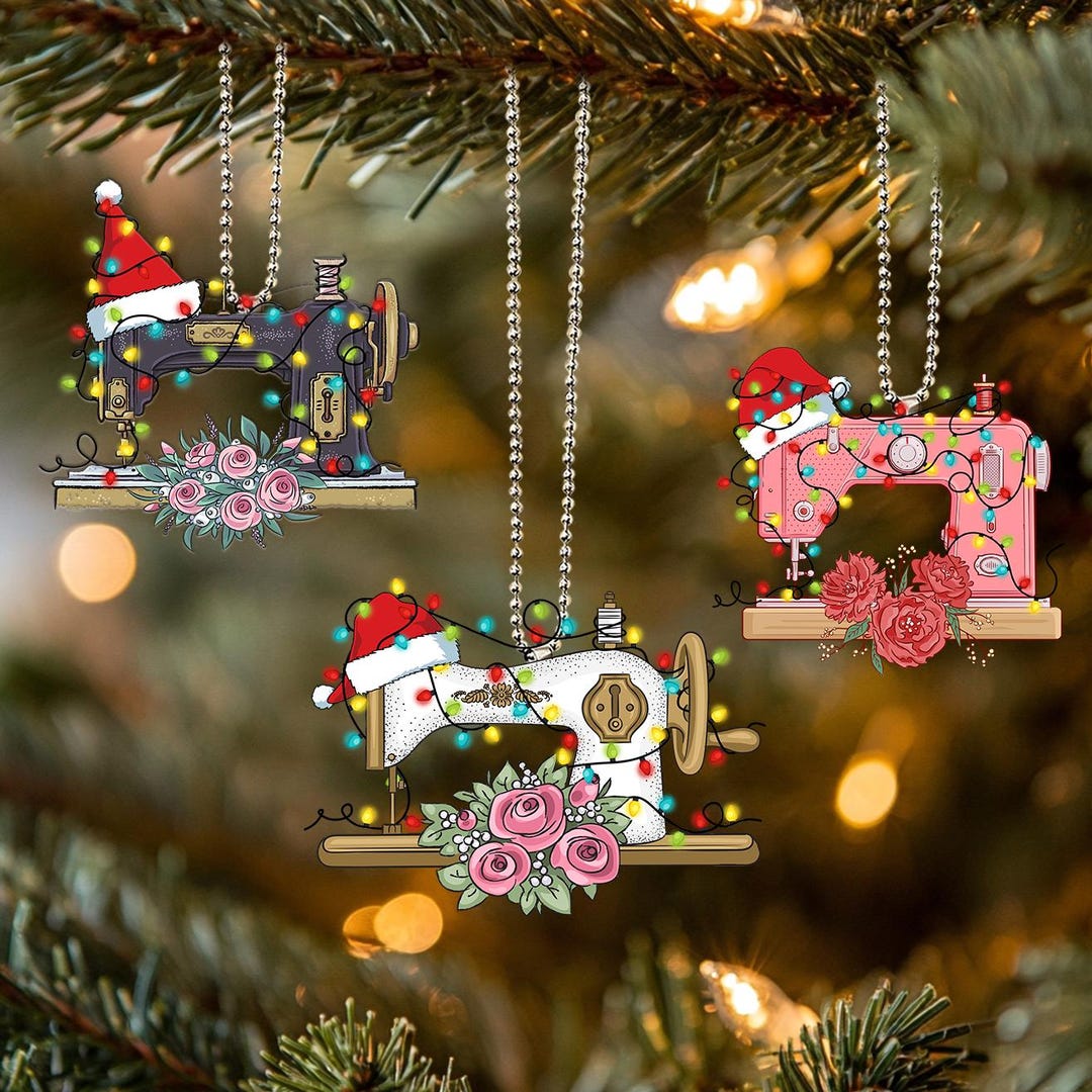 2D Flat Sewing Machine Christmas Ornament, Antique Sewing Machine With ...