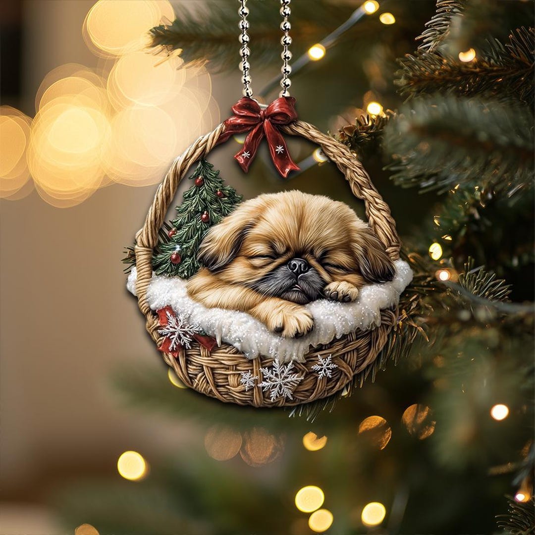 2D Flat Pekingese Ornament, Pekingese Sleeping Dog Ornament, Cute Dog ...