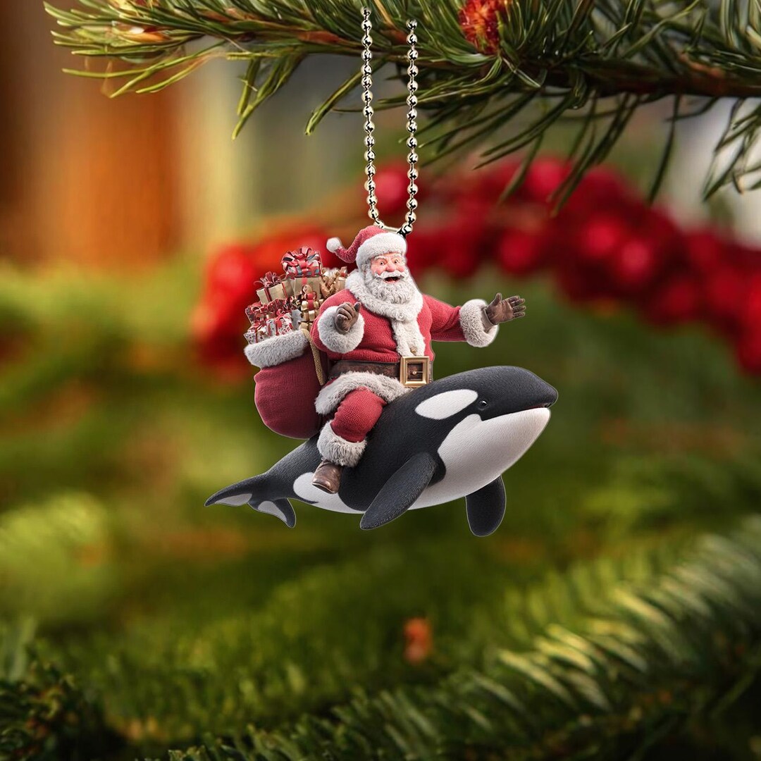 2D Santa Riding Orca Ornament, Orca Ornament, 2D Flat Orca Ornament ...