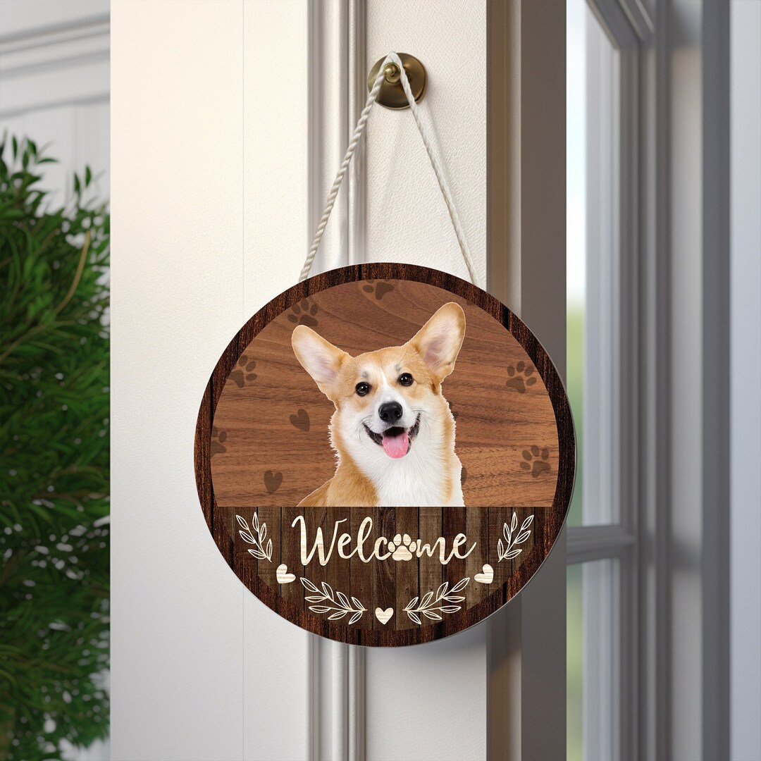 Personalized Pet Welcome Sign, Dog Welcome Sign, Custom Dog Photo Round ...