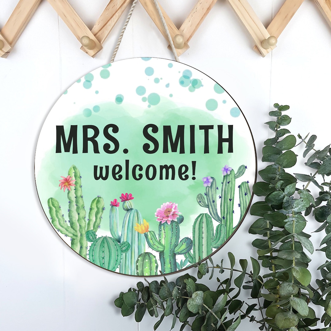 Cactus Teacher Door Sign, Succulents Teacher Sign, Personalized Teacher ...