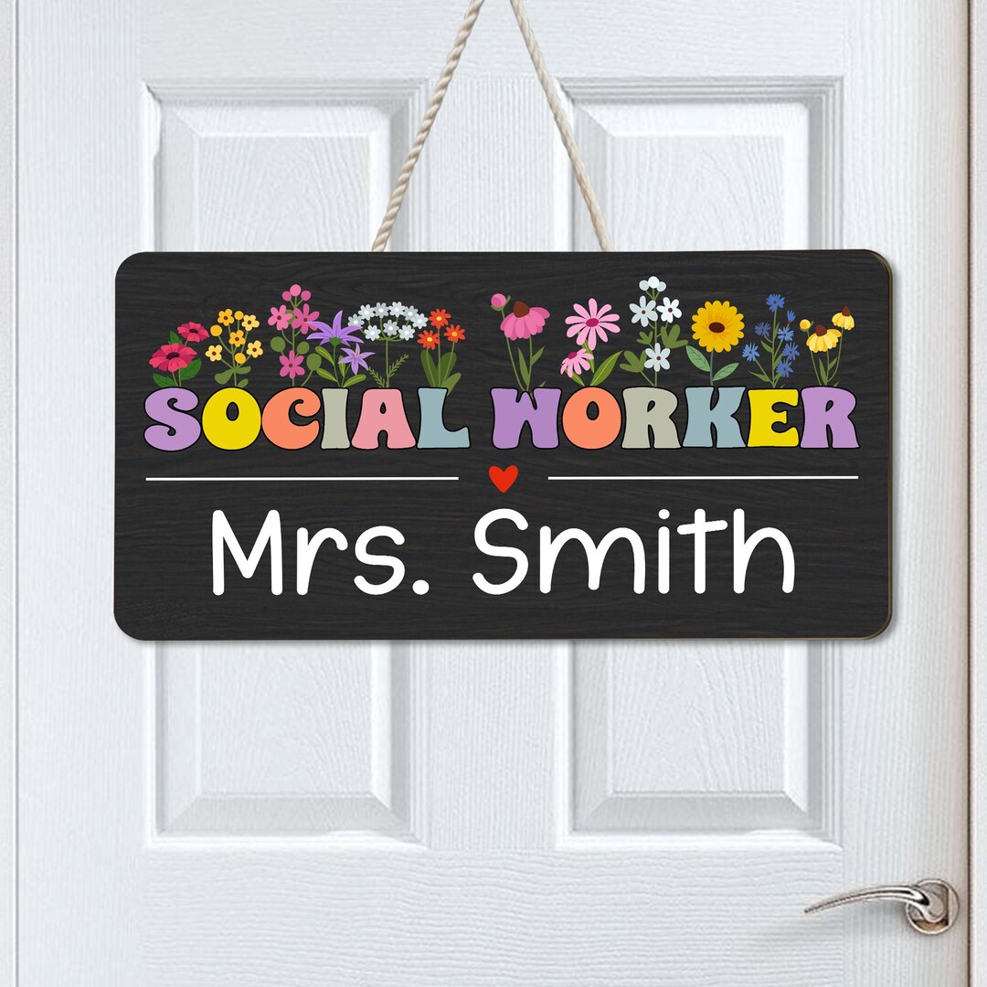Personalized Floral School Social Worker Door Hanger, Social Worker ...