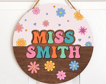 Personalized Teacher Door Hanger, Custom Teacher Name Sign, Back to ...