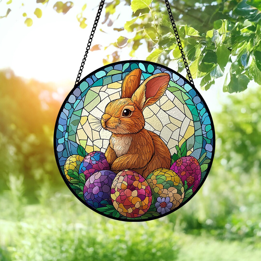 Easter Stained Glass Suncatcher Hanging, Easter Bunny Window Hanging ...