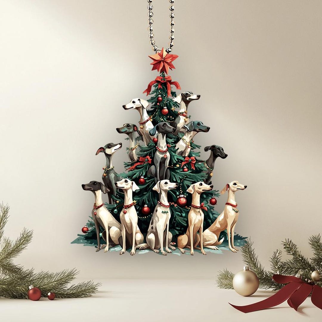 2D Flat Whippet Ornament, Whippet Dog Christmas Tree, Dog Car Hanging ...