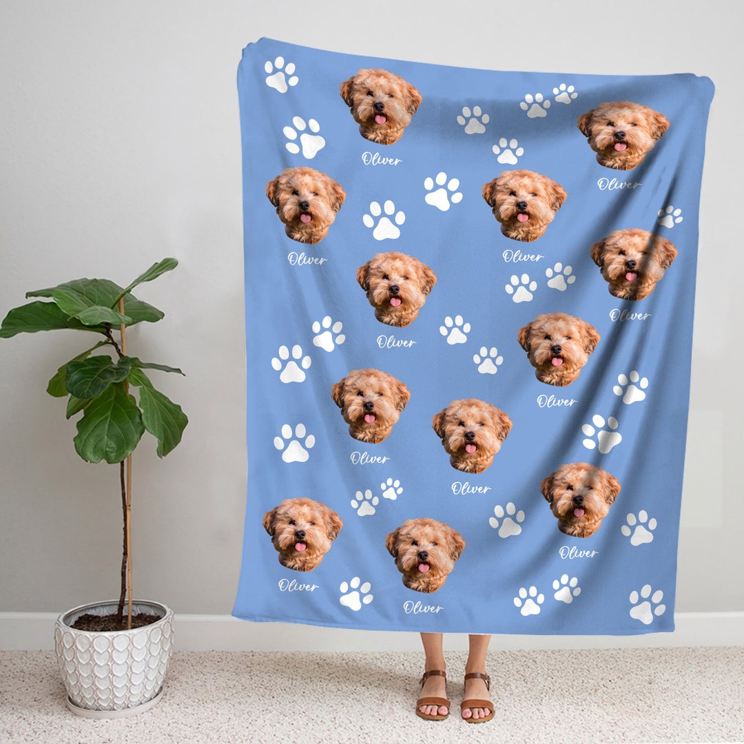 Personalized Pet Photo Blanket, Custom Dog Face and Name Blankets, Dog ...