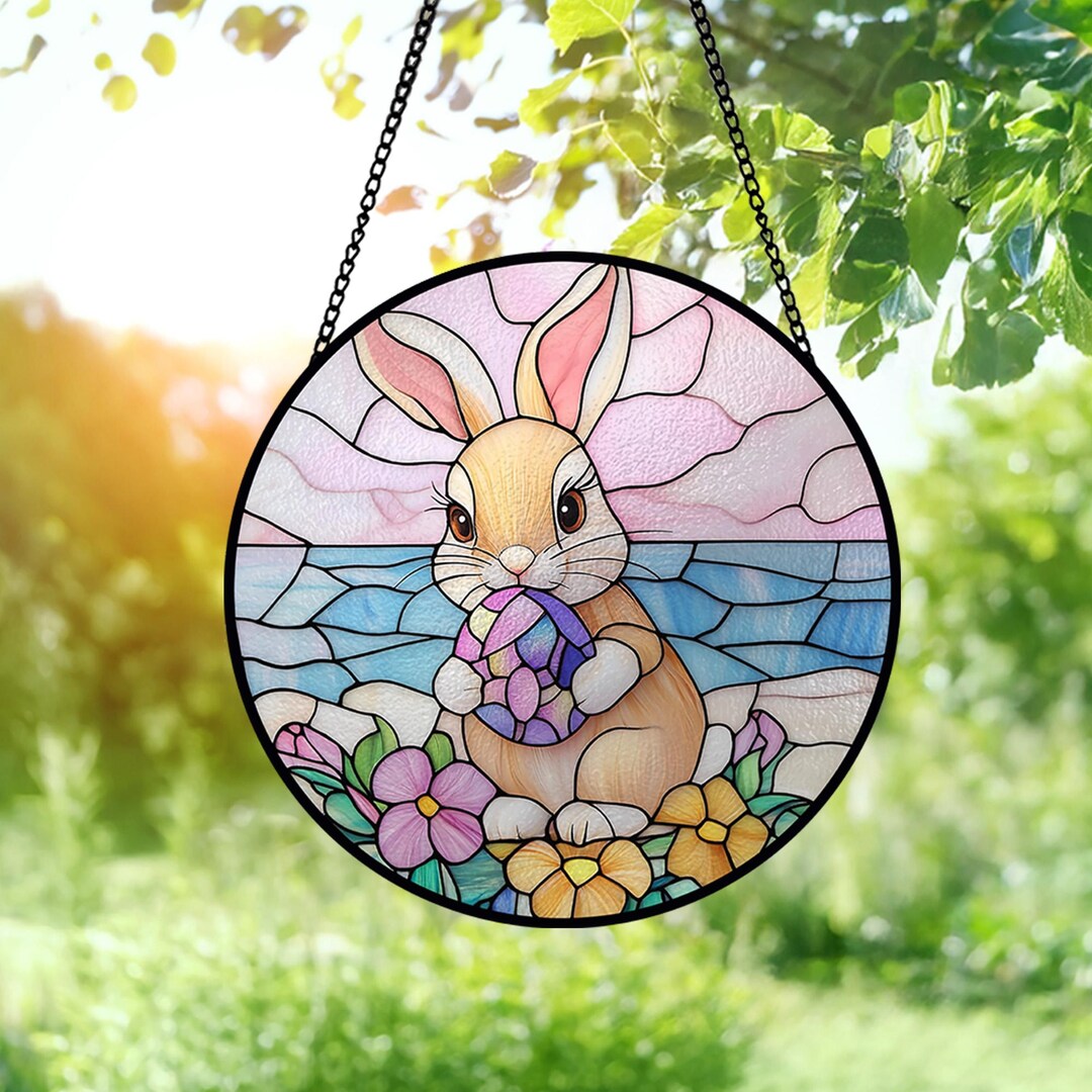 Easter Bunny Stained Glass Suncatcher Hanging, Cute Easter Bunny Window ...
