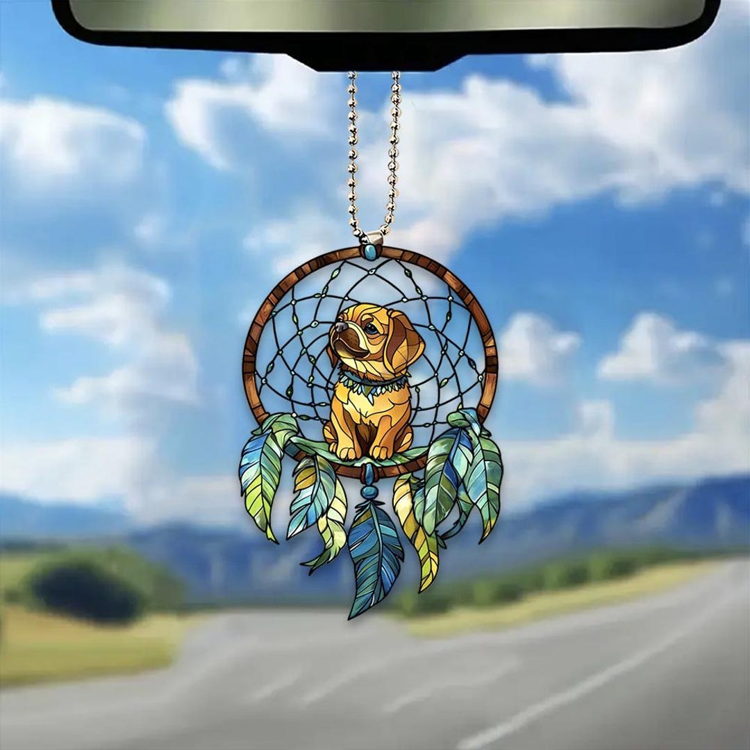 2D Flat Tribal Puggle Dog Ornament, Fashionable Acrylic Dog Hanging ...