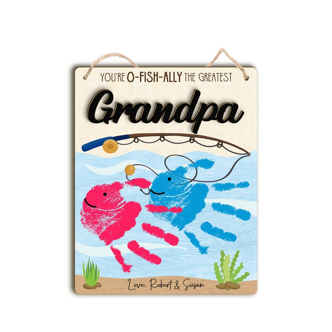 Baby DIY Handprint Gift for Fishing Grandpa From Granddaughter Grandson ...