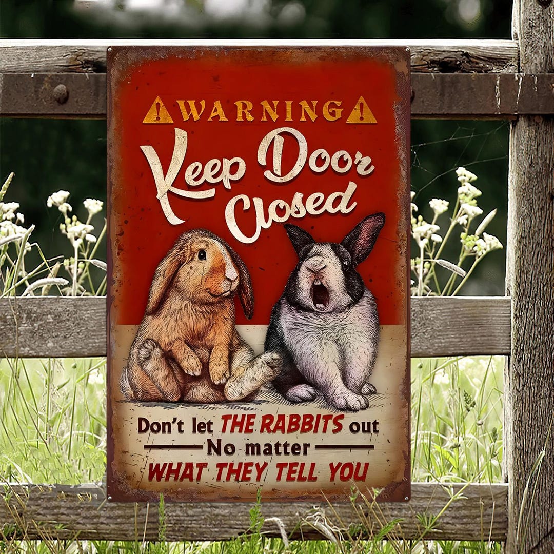 Warning Keep Door Closed Don't Let the Rabbits Out, Easter Bunny Funny ...