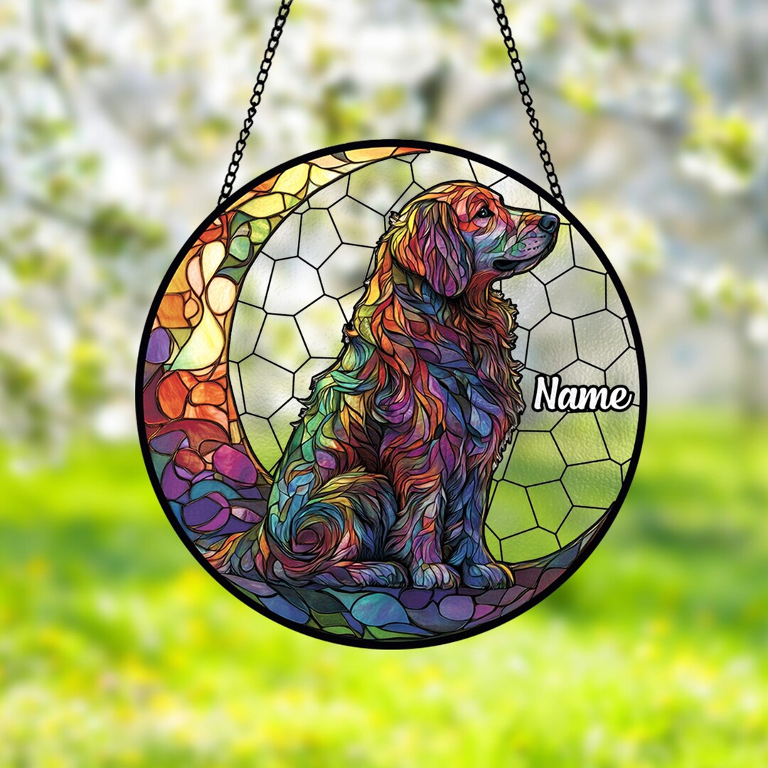 Personalized Golden Retriever Dog Glass Suncatcher, Dog Sitting on the ...
