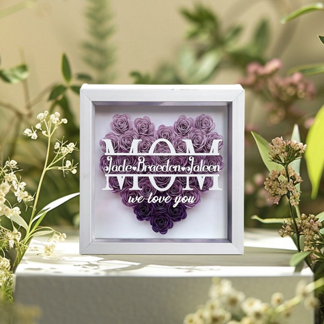 Personalized Flower Shadow Box, Custom Name & Text Roses Shadow Box ...