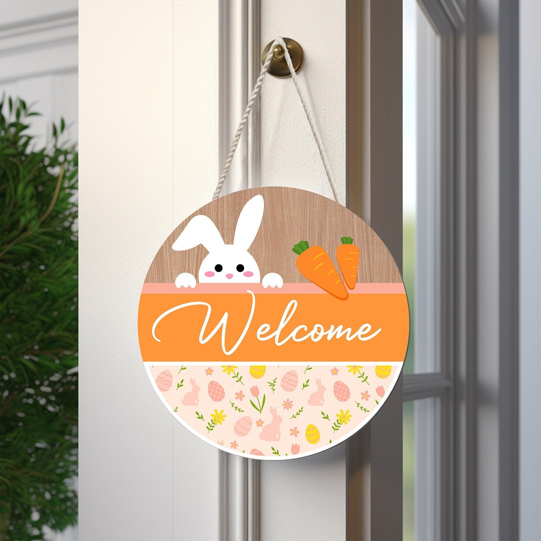 Easter Bunny Welcome Sign, Bunny Easter Sign, Cute Easter Door Sign ...