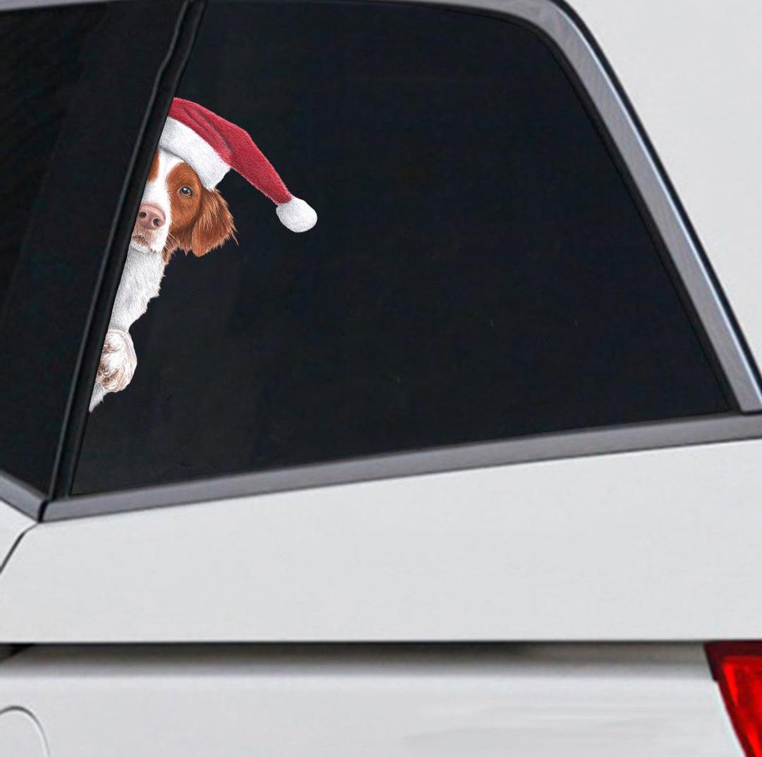 Brittany Dog With Santa Hat Car Sticker, Dog Lover Gifts, Brittany Dog ...
