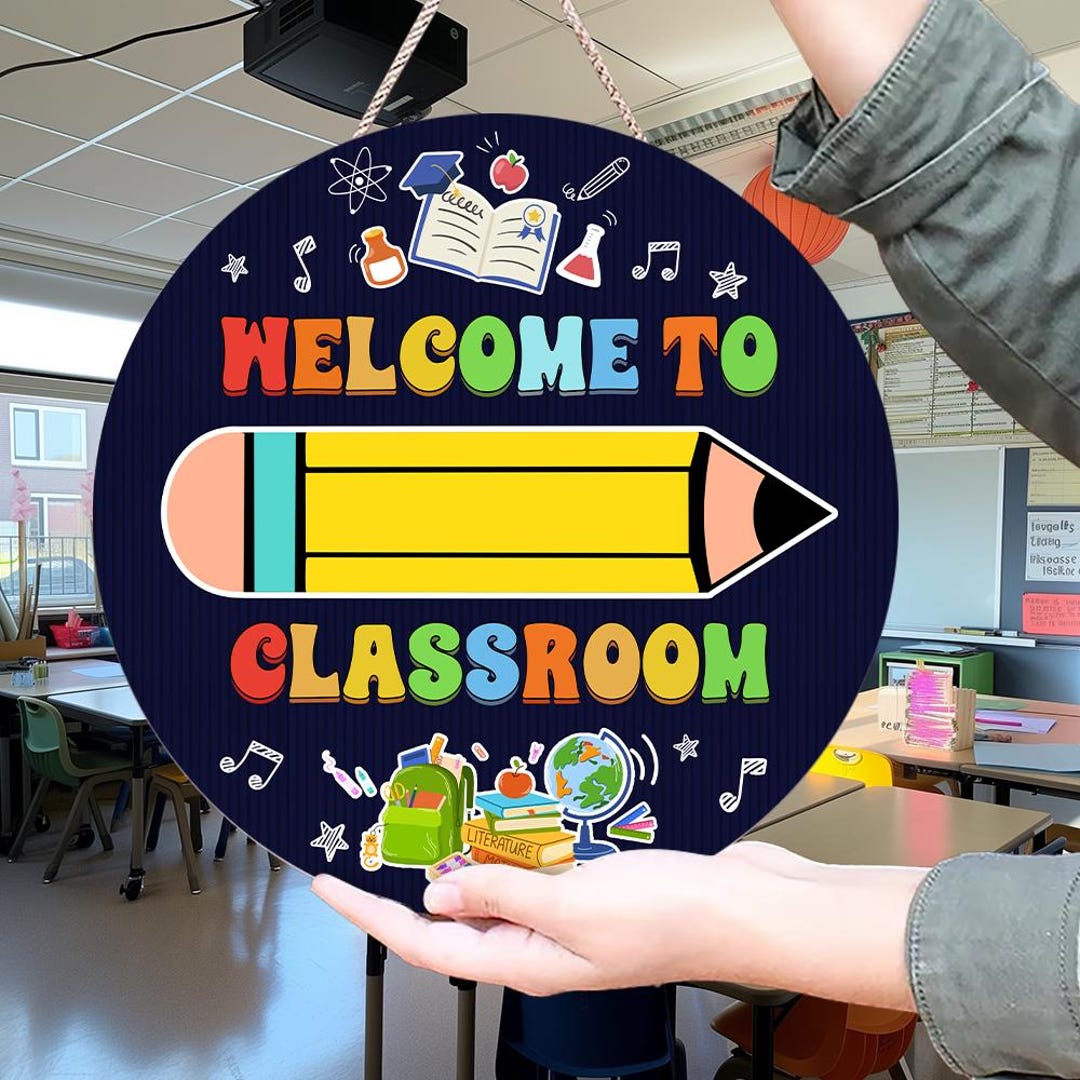 Welcome to Classroom Sign, Wooden Teacher Door Hanger, Teacher ...