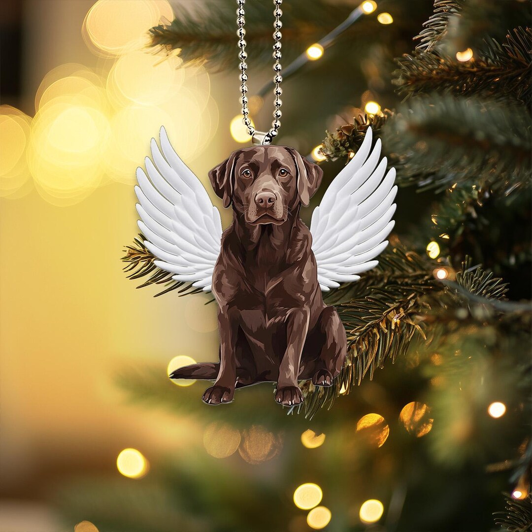 2D Flat Chocolate Labrador Ornament, Angel Dog Ornament, Dog Memorial ...