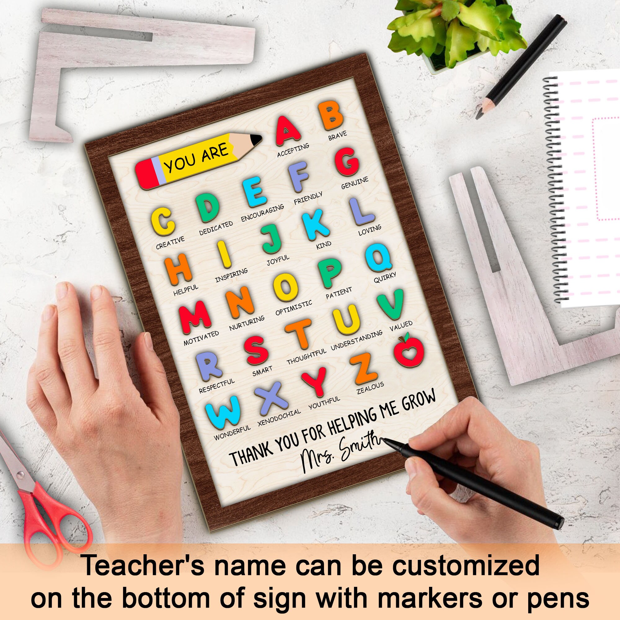 3D Teacher ABC Alphabet Sign, Teacher Appreciation Wooden Plaque Gift ...