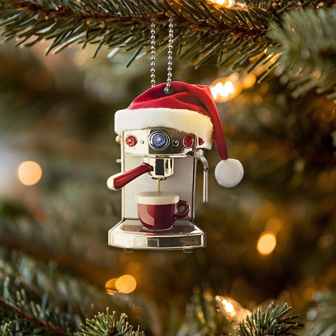 Acrylic Christmas Coffee Machine Ornament With Santa Hat, Perfect for ...