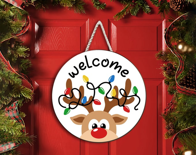 Christmas Door Hanger Sign, Reindeer Door Hanger Sign, Christmas Decor ...