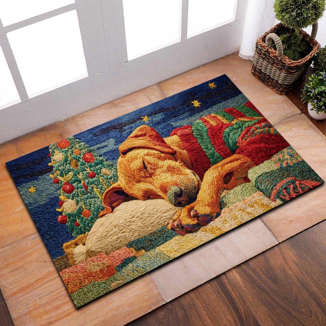 Rhodesian Ridgeback Dog Sleeping Beside Christmas Tree Mat (2D FLAT ...