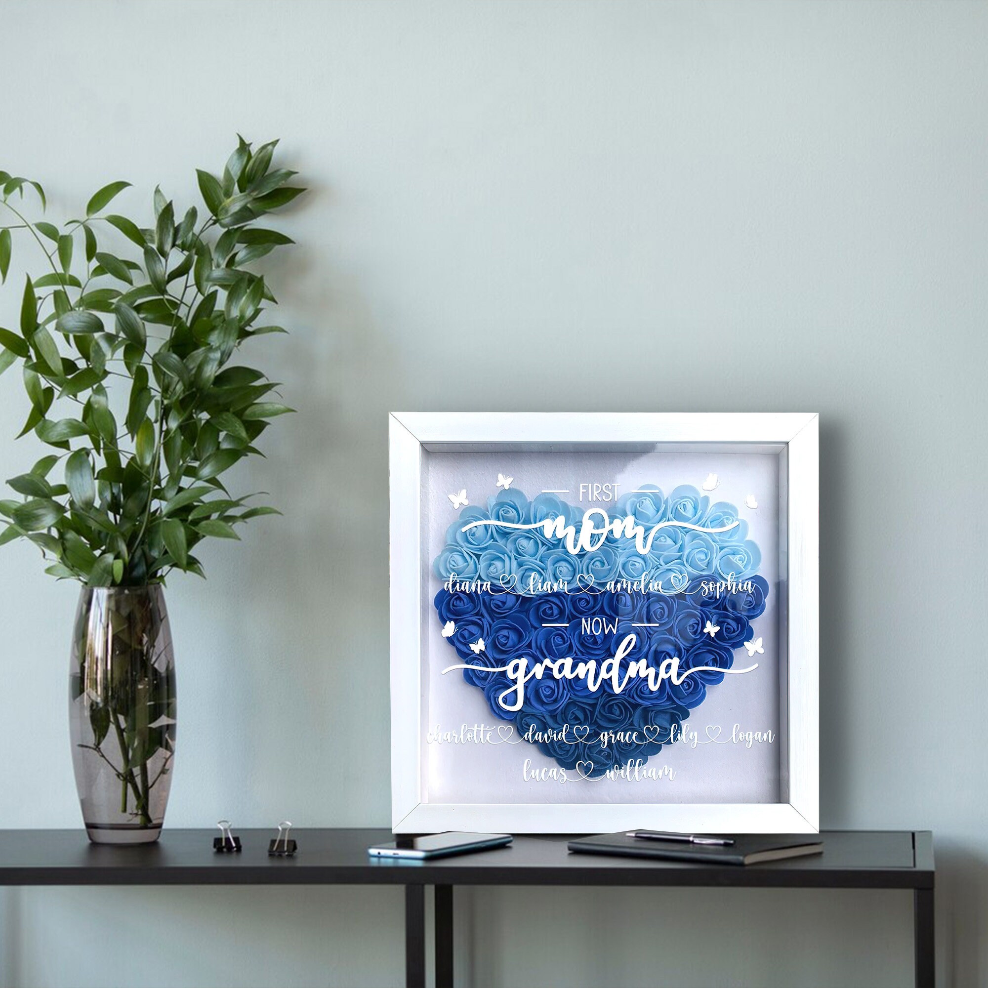 Personalized First Mom Now Grandma Flower Shadow Box, Custom Flower ...