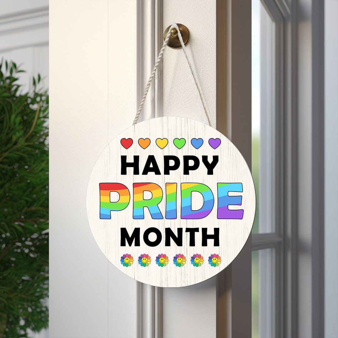 Pride Month Front Door Sign, Happy Pride Door Hanger, Wooden Pride ...
