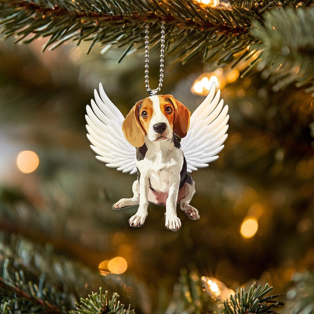 2D Flat Beagle Ornament, Angel Dog Ornament, Dog Memorial Ornament, Dog ...
