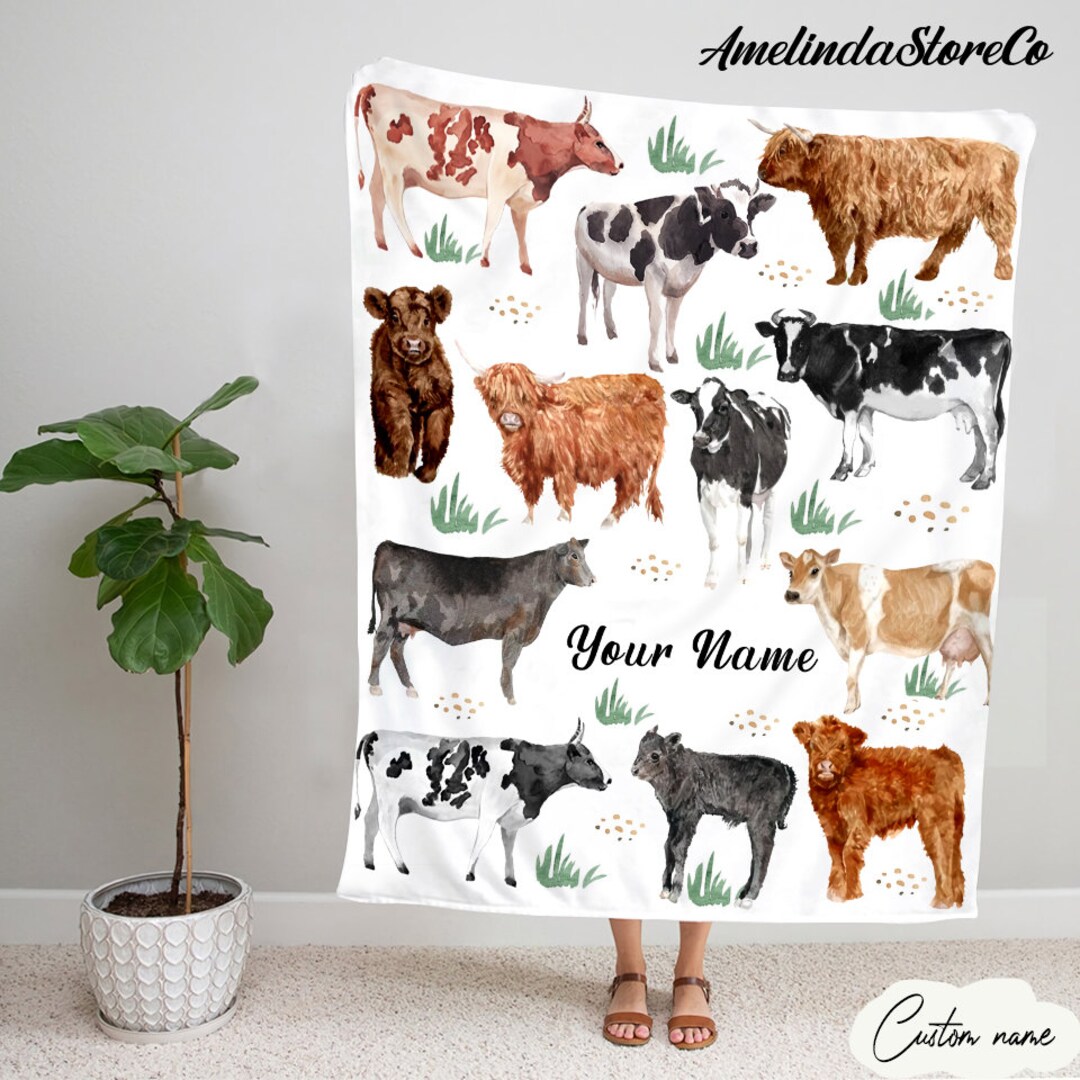 Personalized Cow Blanket, Cow Fleece Blanket, Cow Sherpa Blanket, Farm ...