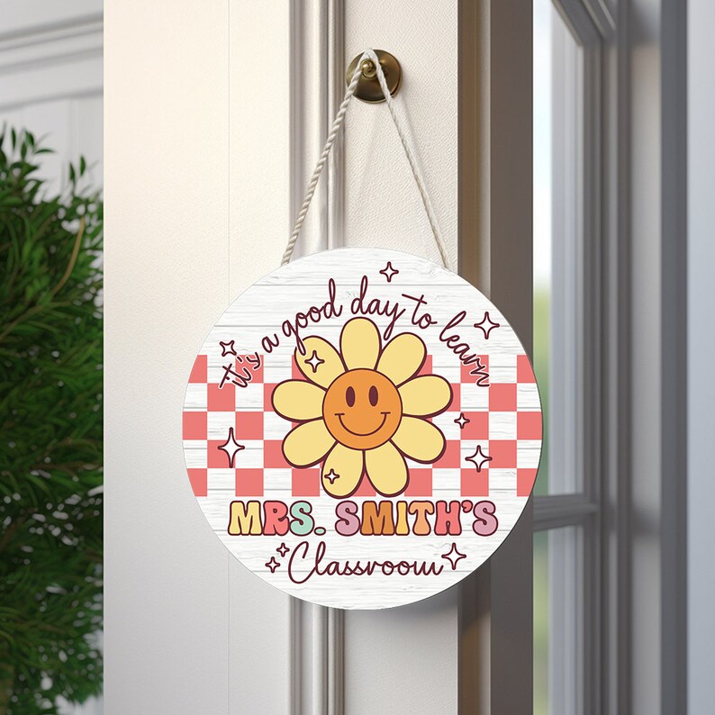Custom Teacher Door Sign,smiley Flower Sign,classroom Welcome Sign ...