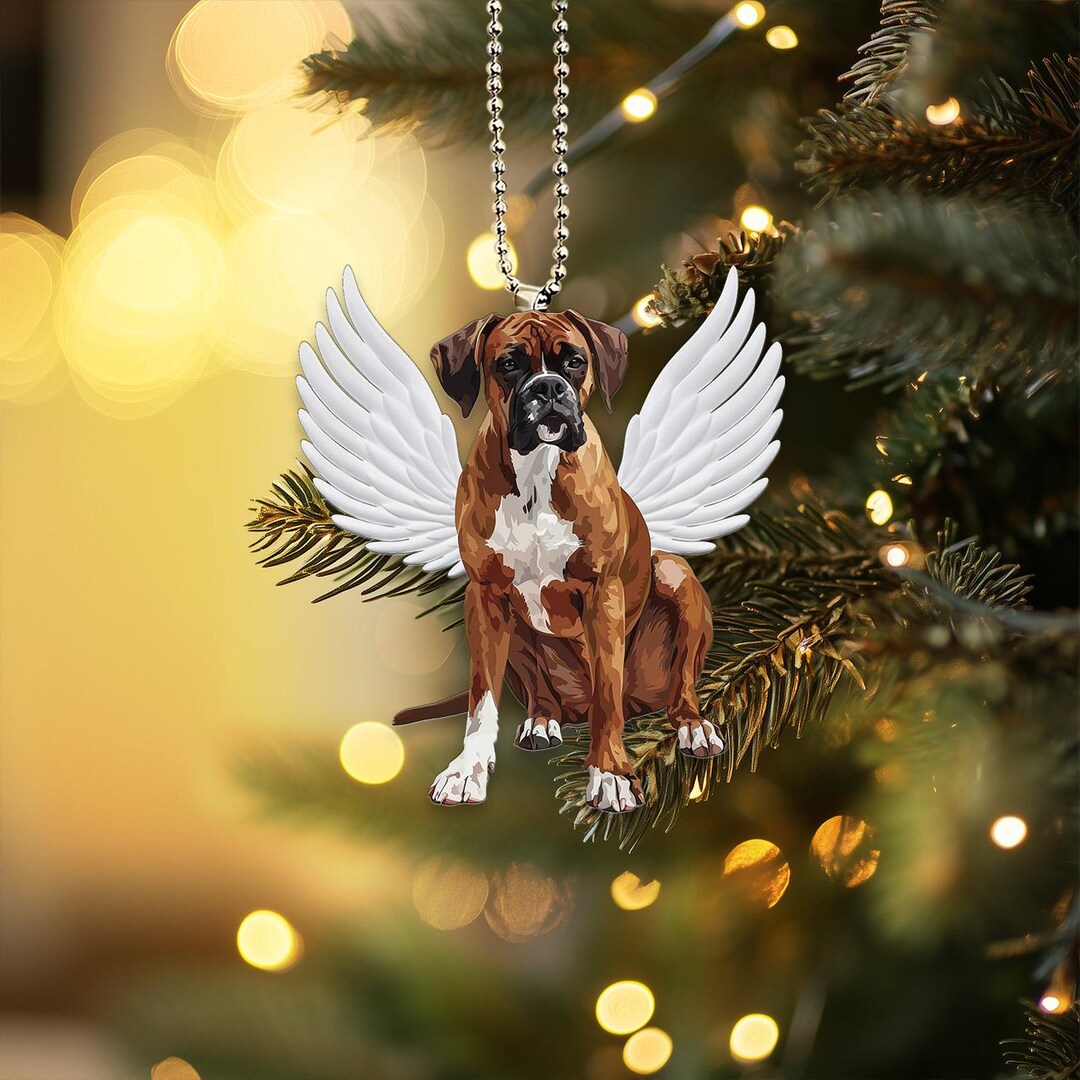 2D Flat Boxer Ornament, Angel Dog Ornament, Dog Memorial Ornament, Dog ...