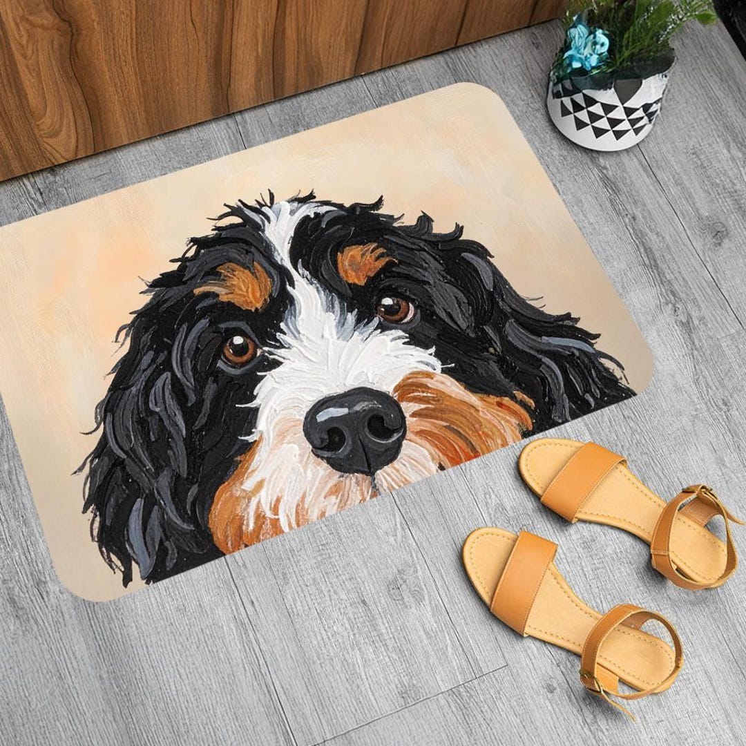 Funny Bernedoodle Peeking Doormat (2D FLAT PRINTED), Dog Lover Entryway ...