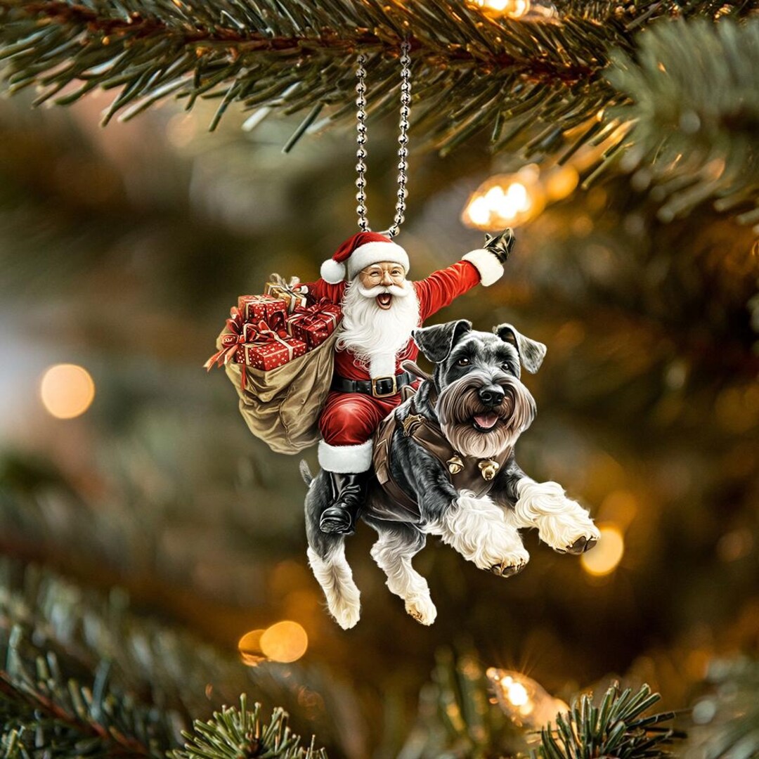 2D Flat Funny Miniature Schnauzer Ornament, Schnauzer Dog, Santa and ...