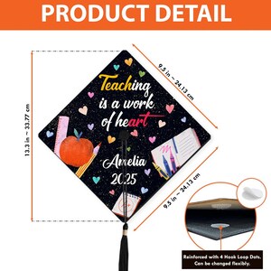 Teaching is A Work of Heart Graduation Cap Topper, Teacher Graduation ...