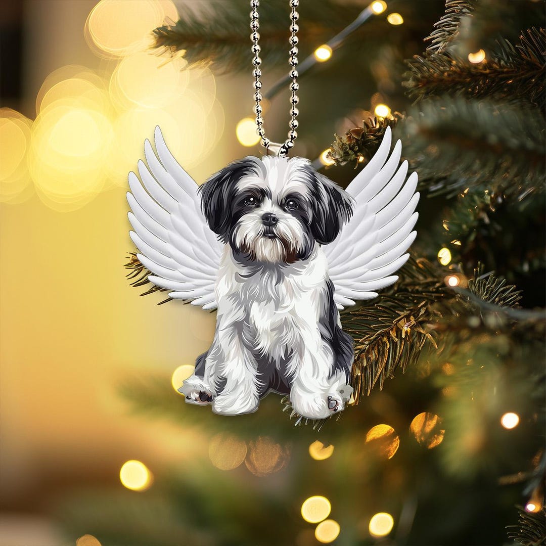 2D Flat Shih Tzu Ornament, Angel Dog Ornament, Dog Memorial Ornament ...