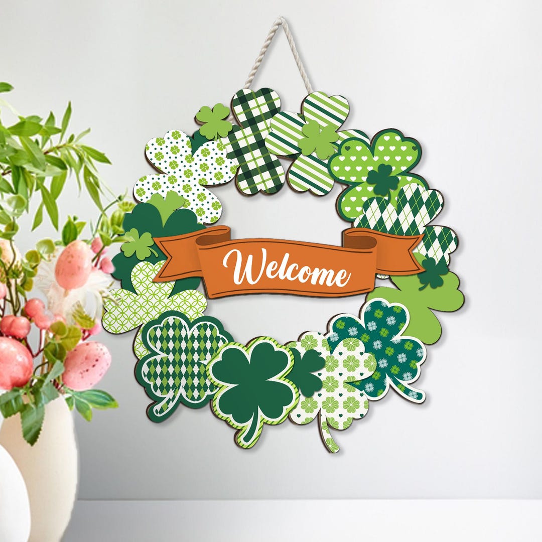 St. Patrick's Day Shamrock Door Sign, Shamrock Welcome Wooden Hanging ...