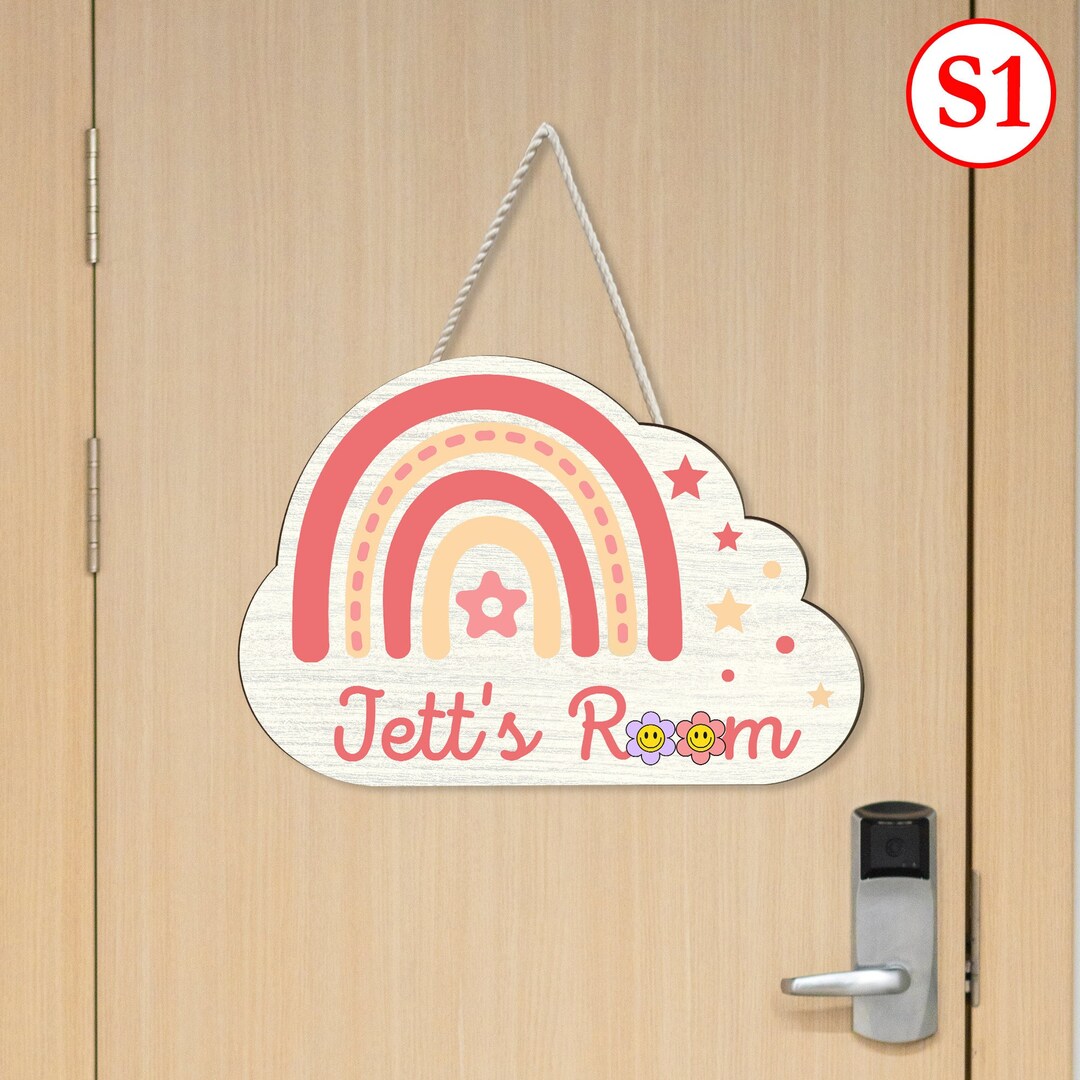 Personalized Wooden Cloud Room Sign With Childs Name,rainbow Name Sign ...