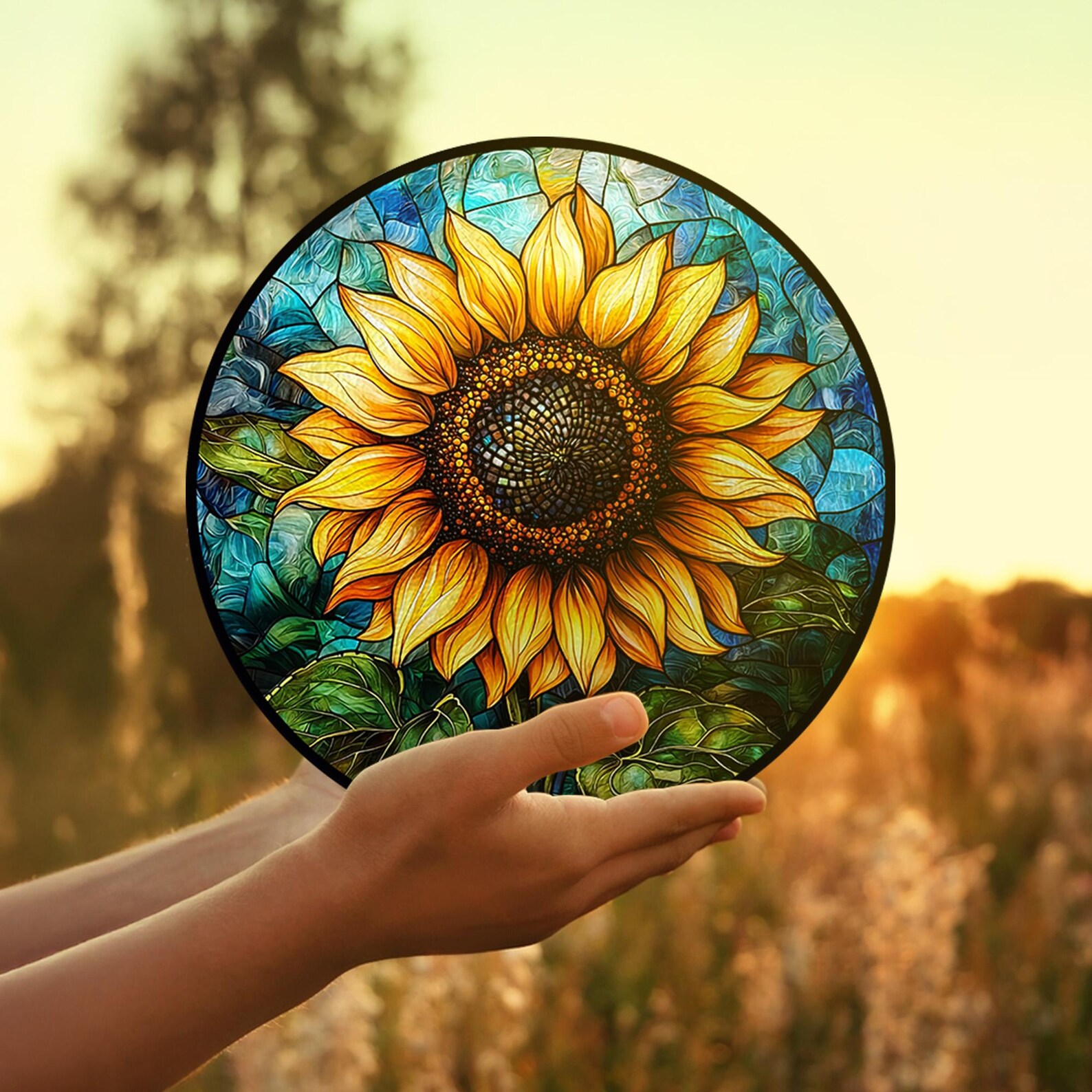 Sunflower Floral Stained Glass Suncatcher, Suncatcher Window Decor ...