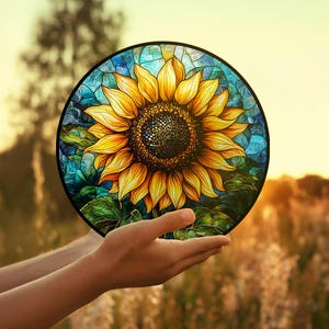 Sunflower Floral Stained Glass Suncatcher, Suncatcher Window Decor ...