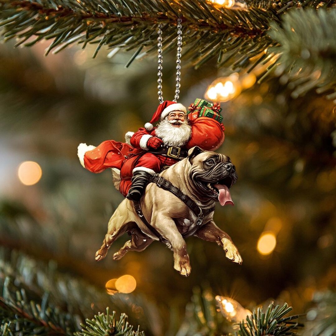 2D Flat Funny Blackmouth Cur Ornament, Blackmouth Cur Dog, Santa and ...