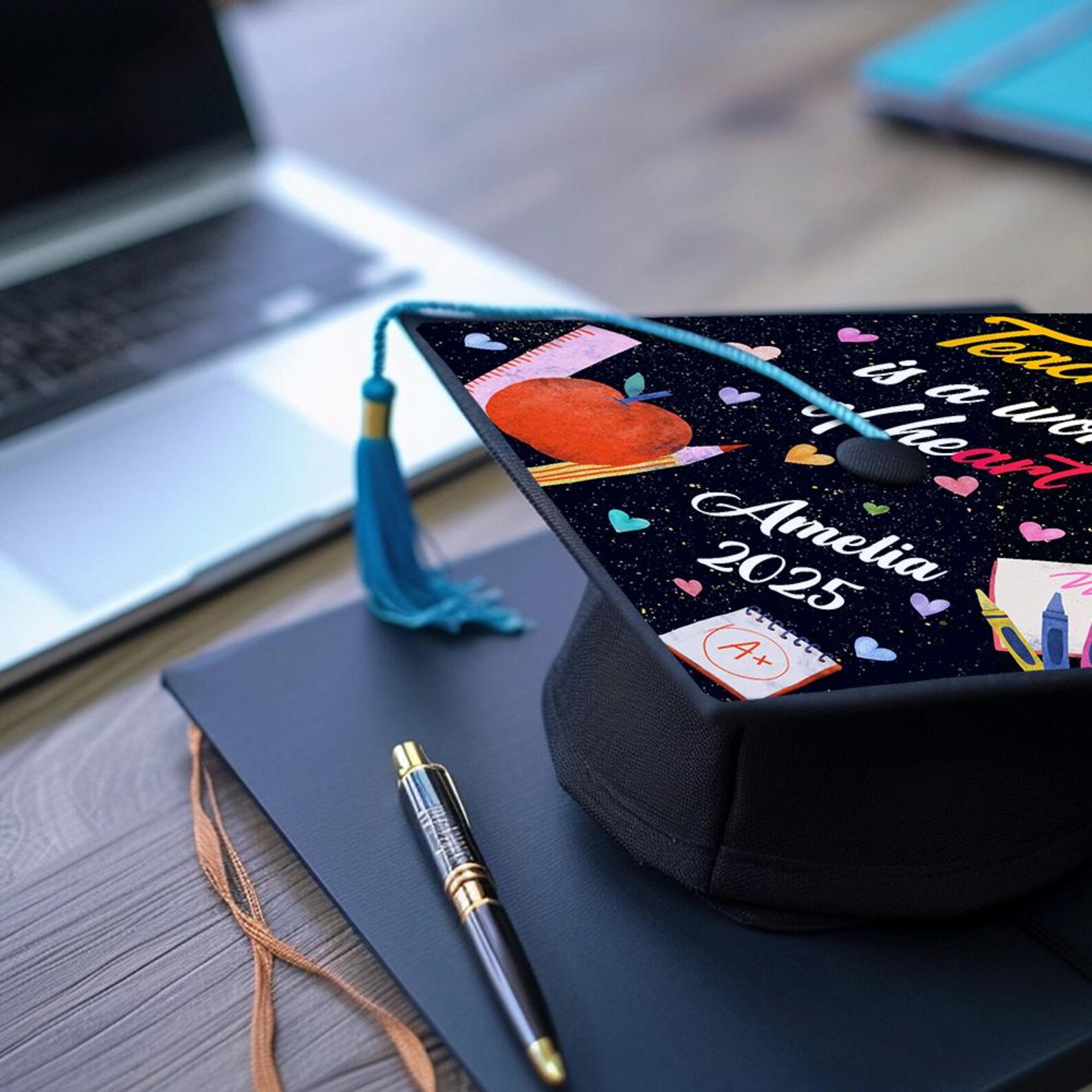 Teaching is A Work of Heart Graduation Cap Topper, Teacher Graduation ...