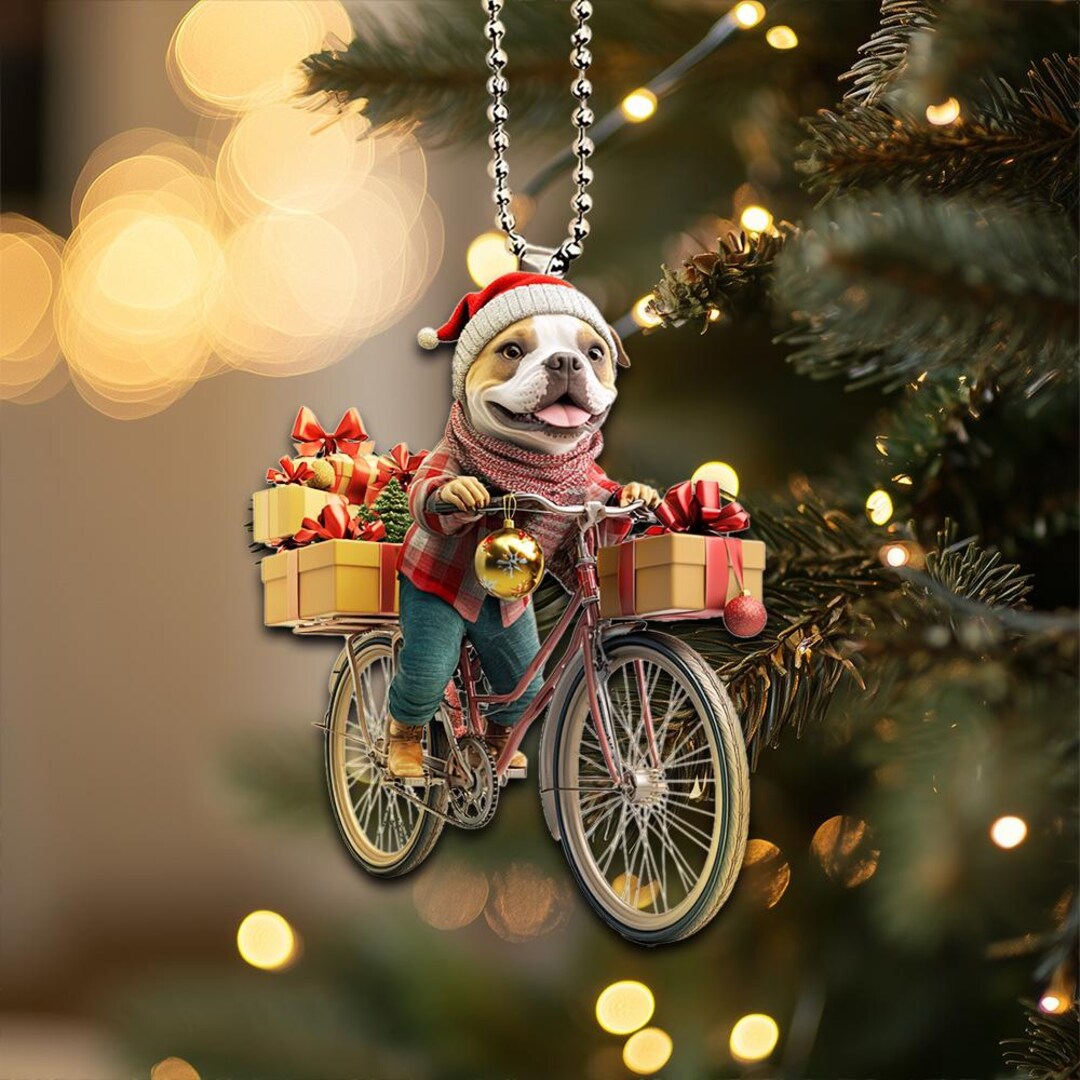 2D Flat Pit Bull Ornament, Pit Bull Dog Riding a Bicycle, Pit Bull Dog ...