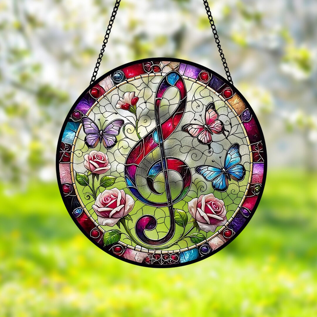 Musical Notes Glass Suncatcher, Musical Notes Hanging, Music Lover Gift ...
