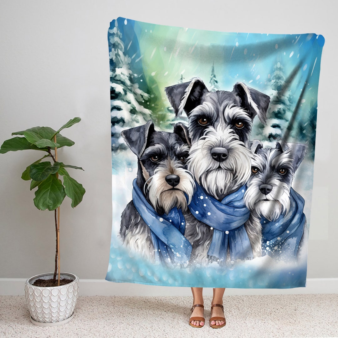 Christmas Schnauzer Blanket, Winter Schnauzer Blanket, Schnauzer Family ...