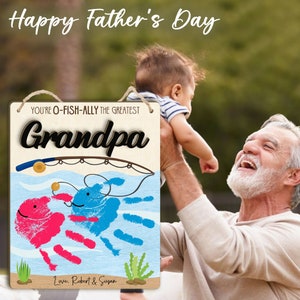 Baby DIY Handprint Gift for Fishing Grandpa From Granddaughter Grandson ...