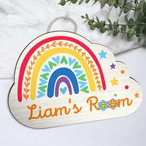 Personalized Wooden Cloud Room Sign With Childs Name,rainbow Name Sign ...