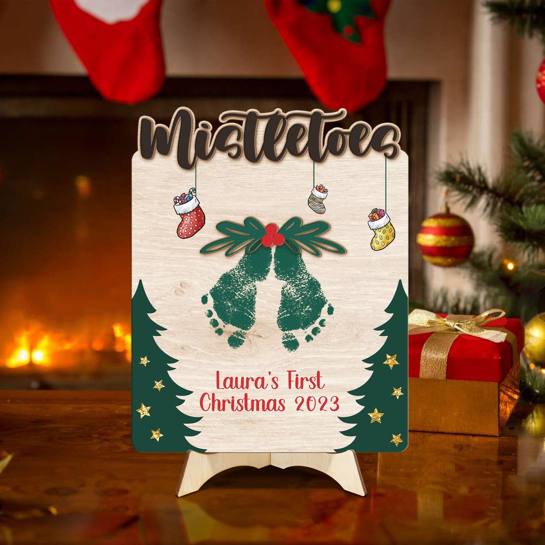 Mistletoes Craft Christmas Wood Sign, Mistletoes Footprint Decor, Baby ...